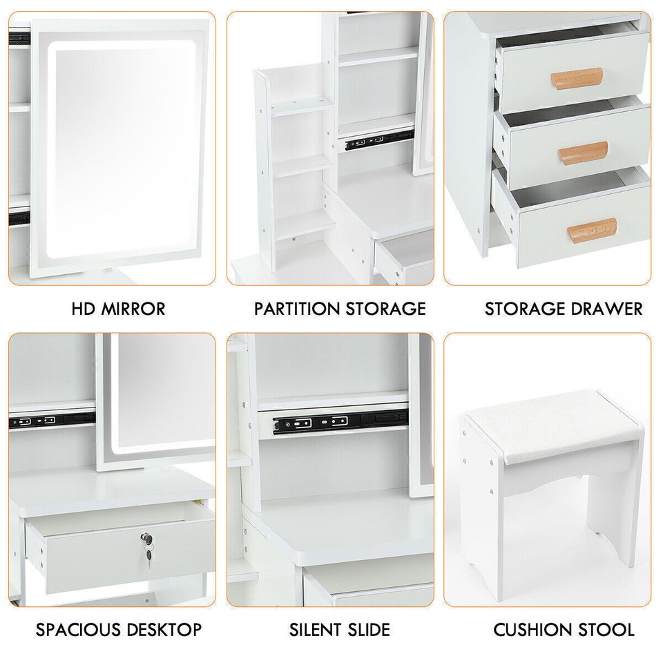 Dressing Table With Drawers Mirror Stool Set Makeup Desk Vanity Table ...