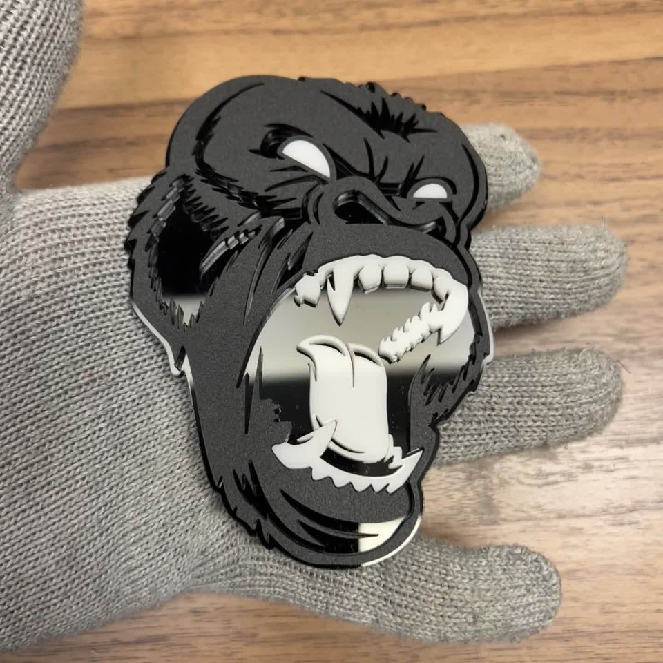 Gorilla Badges Emblem White Eye Roaring Tongue w TEETH, Ape Fender Angry | eBay