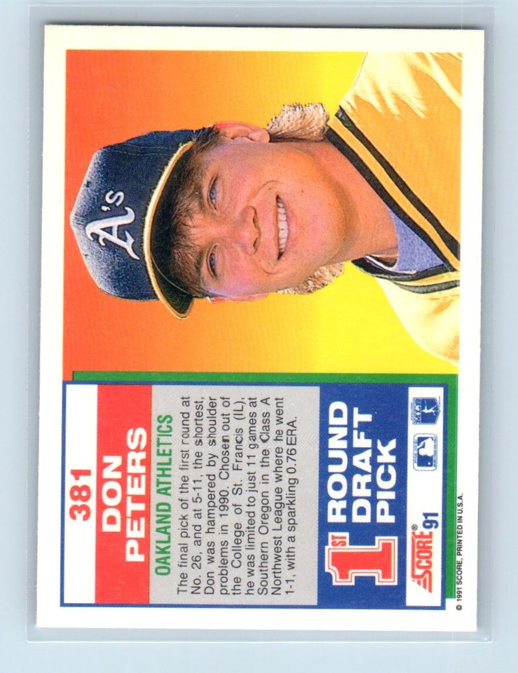 1991 Score Straight from the Pack Don Peters Rookie Oakland Athletics ...