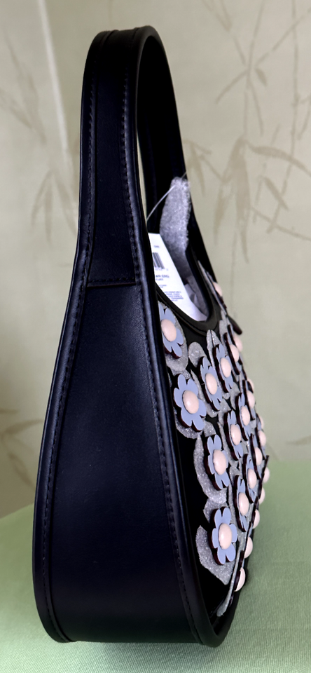 COACH COACHTOPIA ERGO BAG w/MINI FLOWER APPLIQUE:NWT BLACK/ICE BLUE ...