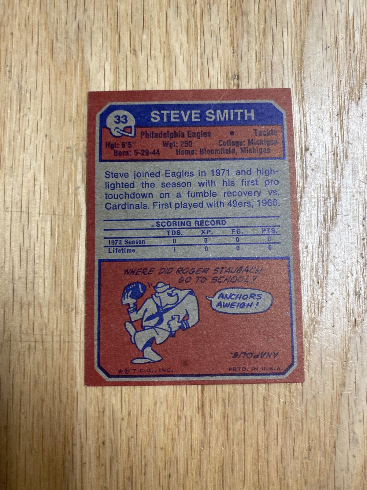 1973 Topps Football Steve Smith Eagles Card #33 | eBay