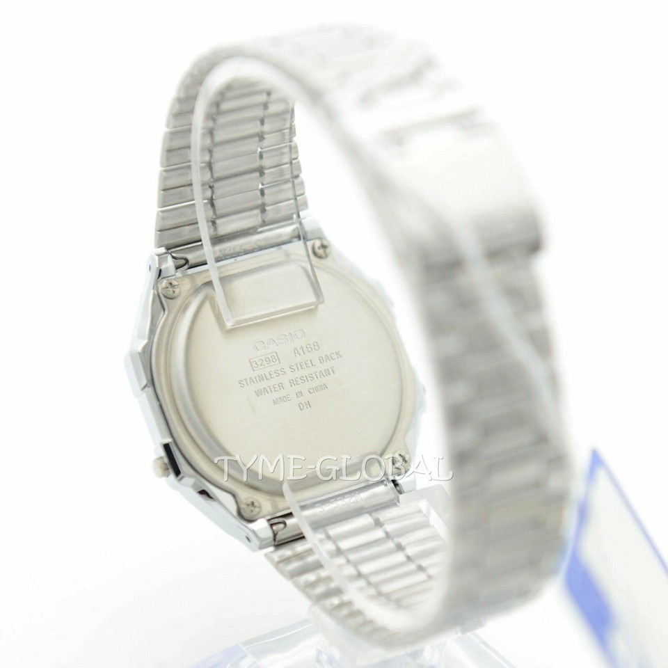 Casio A168WA-1W Digital Alarm Stainless Steel Illuminator Vintage Watch ...