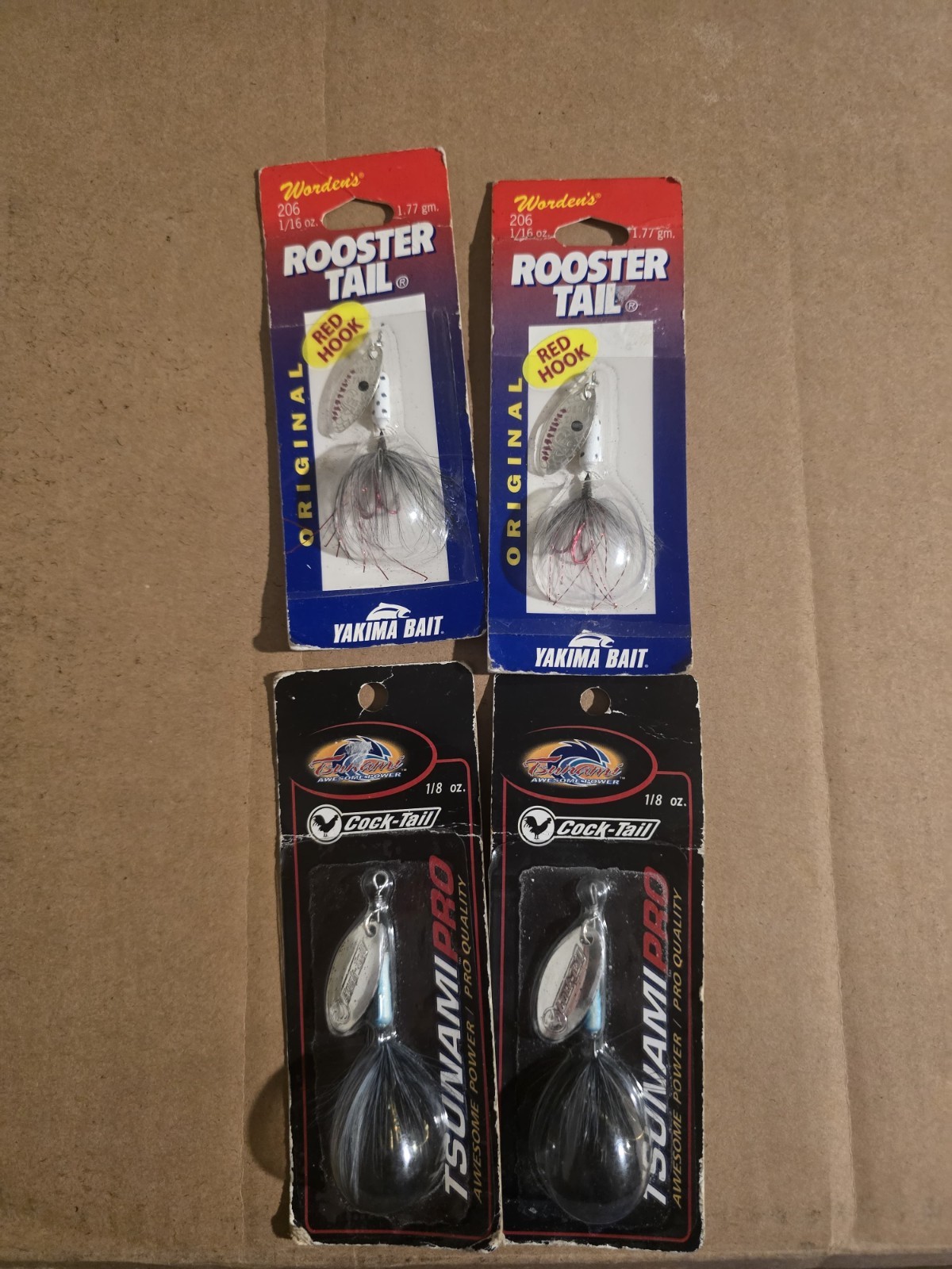 4 Inline Spinners - (2) Worden's Rooster Tail 1/16 & (2) Tsunami Cock ...