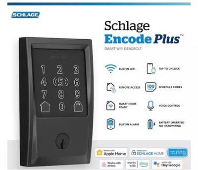 Schlage Encode Plus Smart Wifi Deadbolt BE499WBCEN622 - Matte Black ...