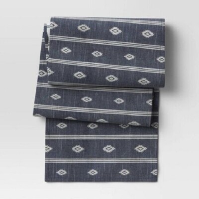 Threshold 108" x 14" Blue Cotton Global Table Runner Extended Length | eBay