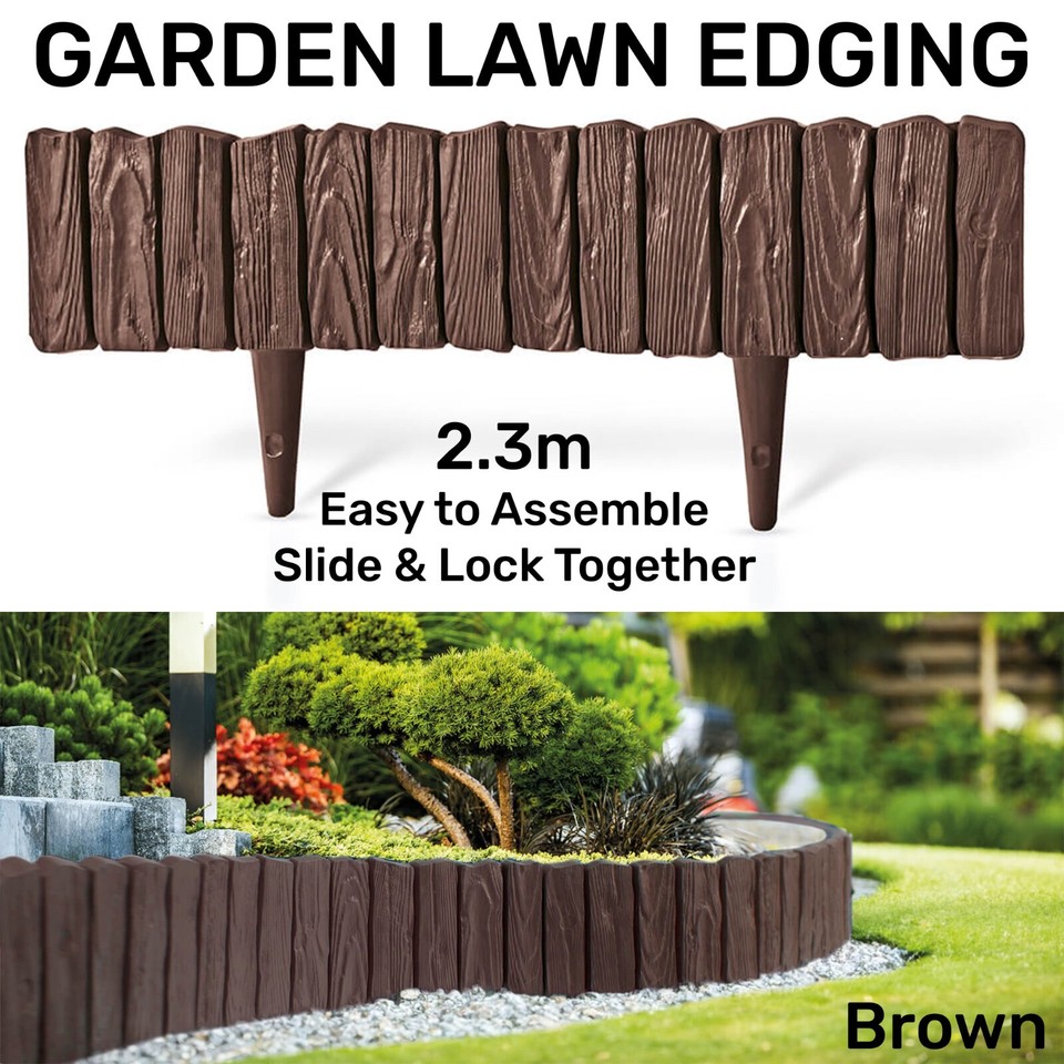 Lawn Edging Wood Effect Garden Grass Fencing Define Border Plastic ...