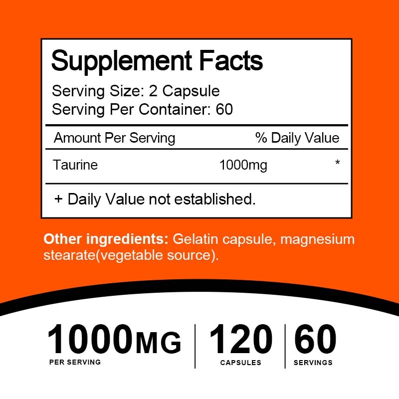 Taurine 120 Capsules 1000Mg For Cardiovascular Health,Antioxidant ...