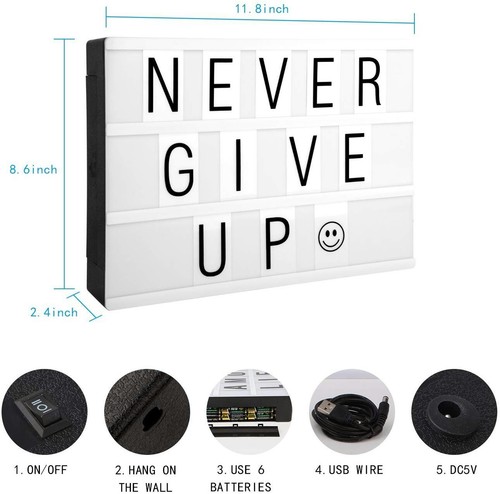 RTjoy Light up Box A4 LED Message Box, Cinematic Light up Sign with 90 ...