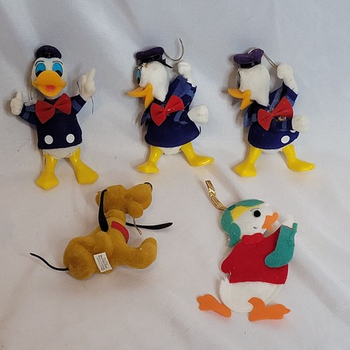 Vintage Flocked Disney Christmas Ornaments Donald Duck Pluto Felt Duck ...