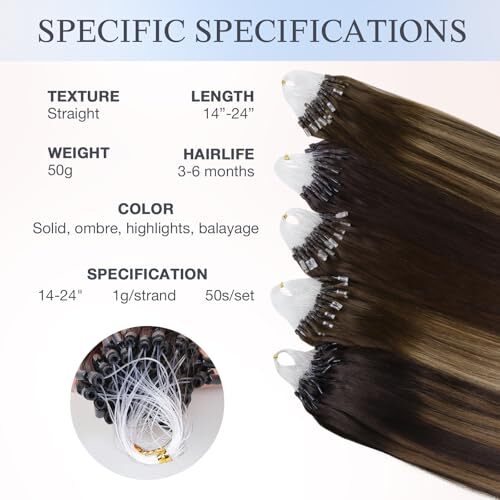 Microlink Hair Extensions Human Hair, 18 Inch-50g-50s M-#1b Natural ...