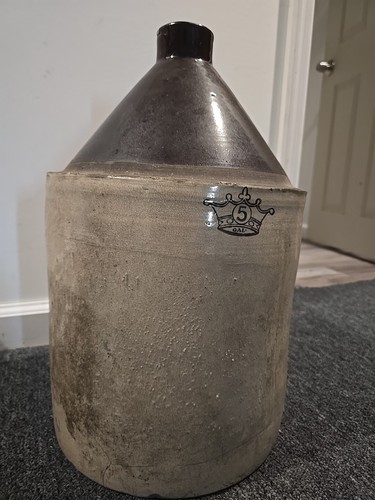 Antique 5 Gallon Stoneware Whiskey Jug "Blue Crown", Ransbottom ...