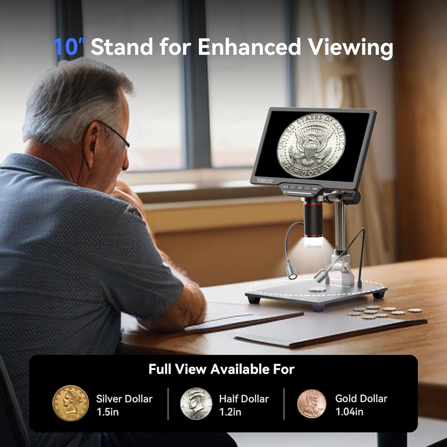 10" TOMLOV Solder Station Magnifier Bench 1500X coin Microscope Jewelry ...