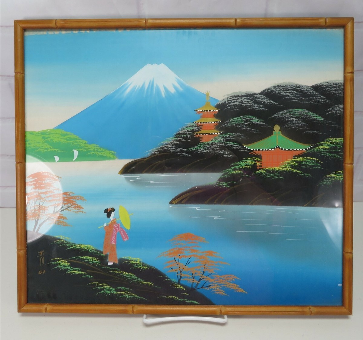 Antique Japanese Silk Screen Painting Framed Japanese Painting On