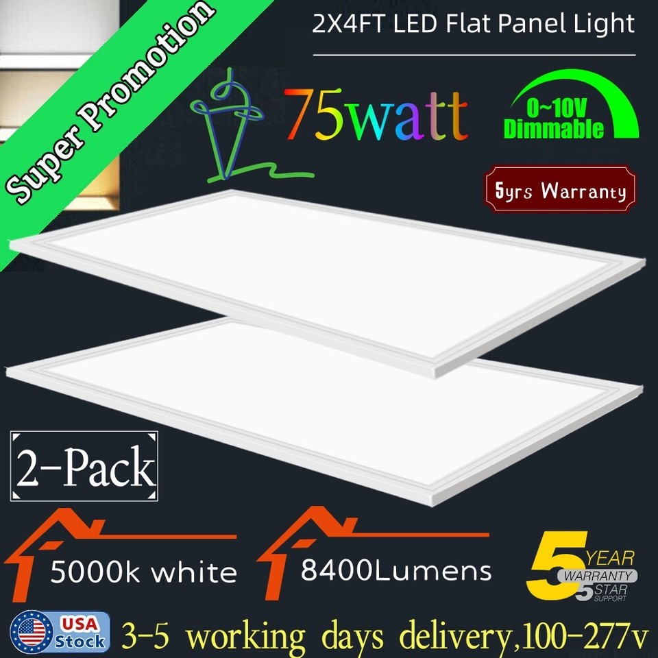 2x4 LED Flat Panel Light 75W Dimmable 2x4 Drop Ceiling Commercial ...
