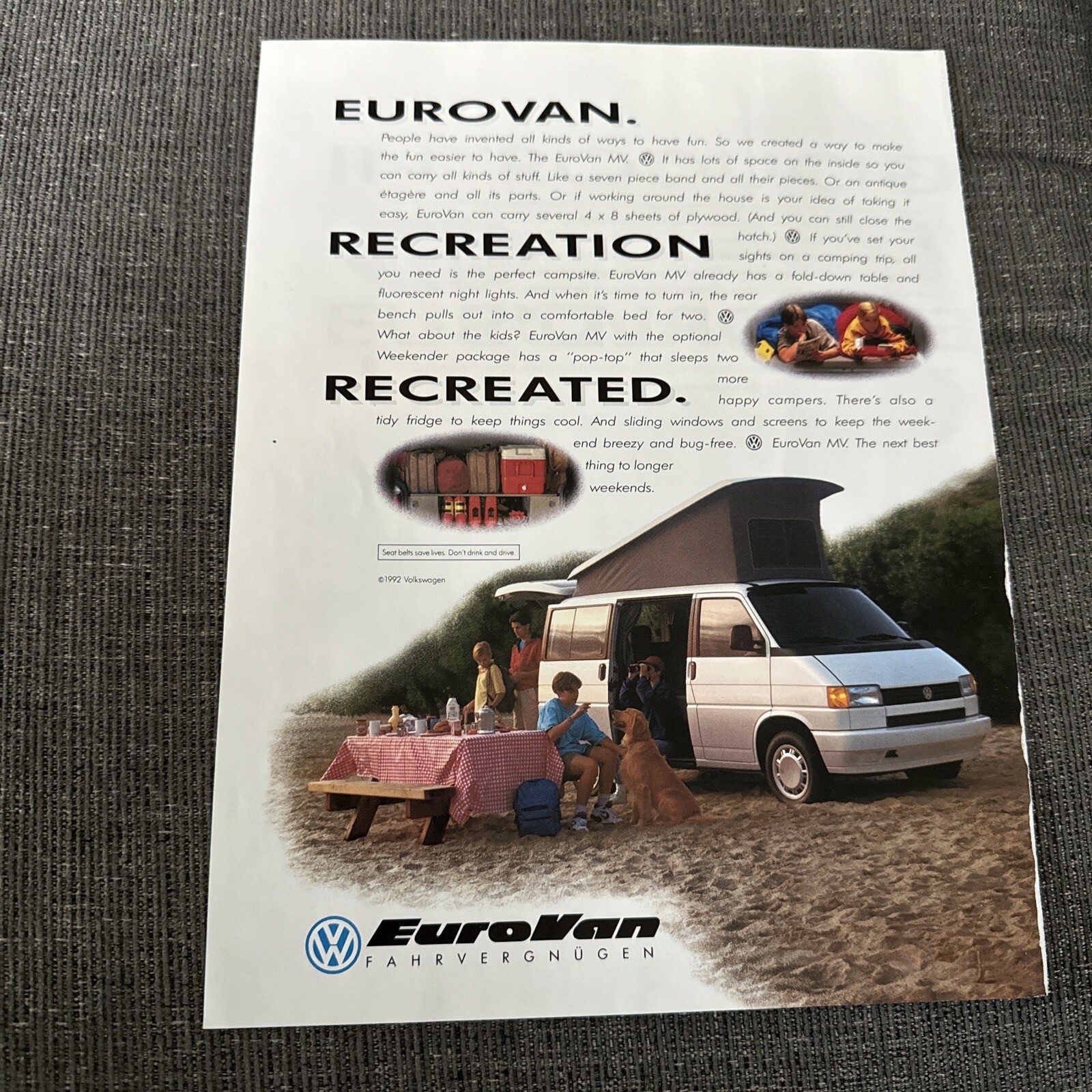 1992 VW Eurovan MV minivan Ad Volkswagen Advertisement | eBay