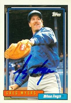 Greg Myers autographed baseball card (Toronto Blue Jays) 1992 Topps ...