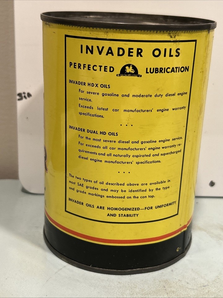 Vtg Invader 1 QT Tin Metal Motor Oil Can Empty Collectible | eBay