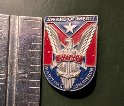 Vintage AWARD of MERIT Silver color Enamel Maritime Ships for Victory ...