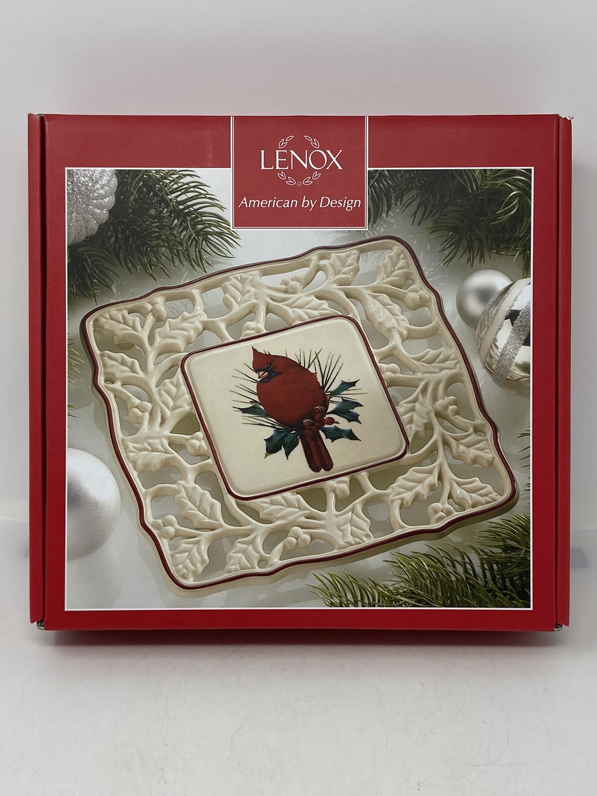 Lenox Cardinal Winter Greetings Porcelain Pierced 7 1/2” Trivet Hot ...