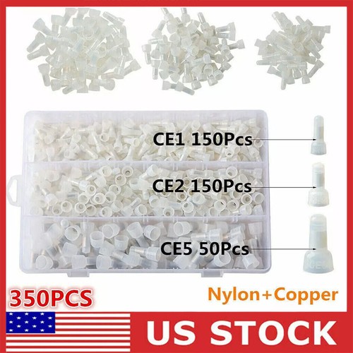 350Pc Nylon Closed End Caps Crimp Cap Copper Core Connectors 22-10AWG ...