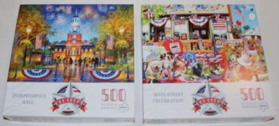 2 Jigsaw Puzzle Lot 500 piece Old Glory Patriotic USA 4th July Buffalo ...