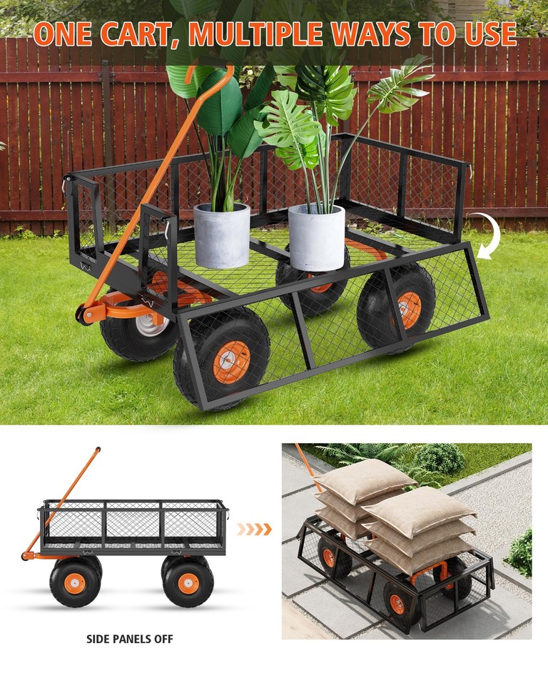 500Lbs Steel Garden Cart, Heavy-Duty Yard Wagons Cart ,Lawn Utility ...