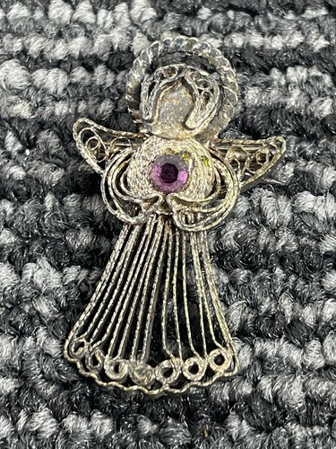 Vintage Silver Tone Filigree Wire Guardian Angel Brooch Pin AB ...