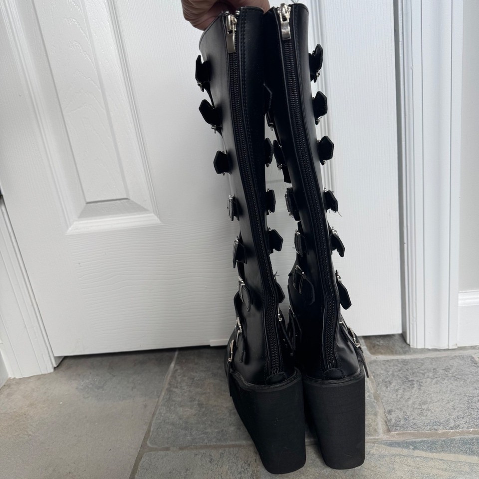 Goth Platform Knee High Buckle Boots Sz 6 Alt Punk Y2K Cyber Rave ...