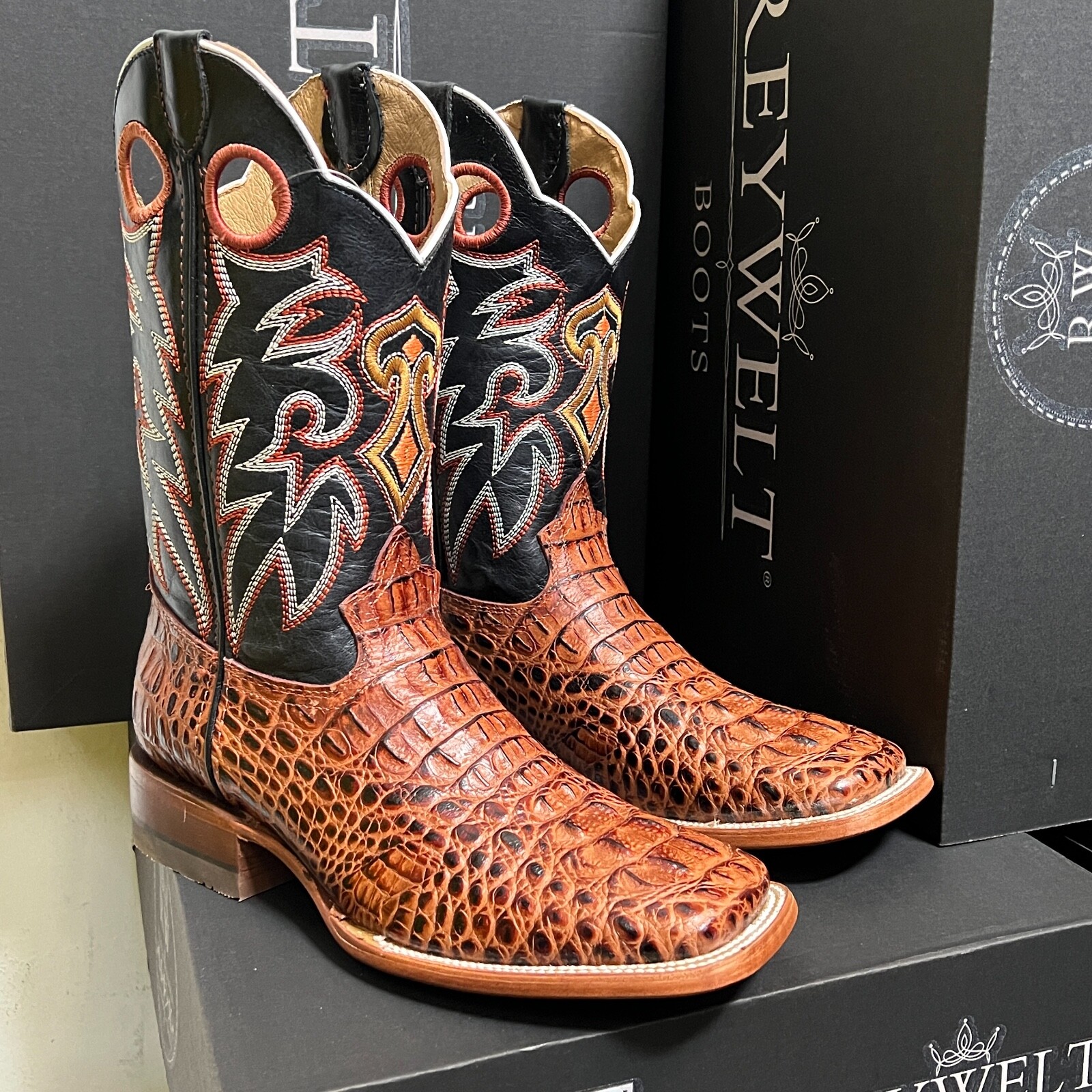MENS REYWELT COWBOY ALLIGATOR PRINT LEATHER SOLES WESTERN RANCH SYTLE ...