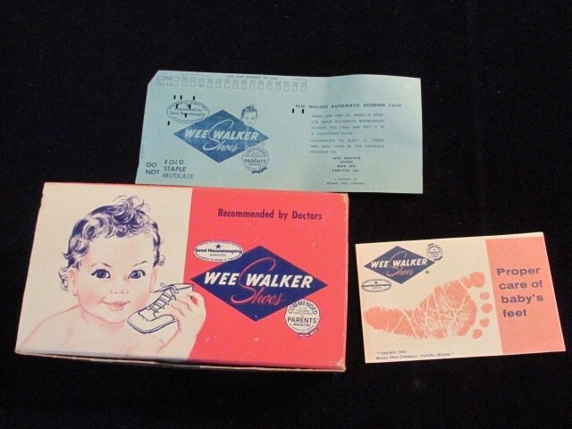 Vintage Creamy Soft Felt Baby Shoes Measure 4" long in Wee Walker Box ...