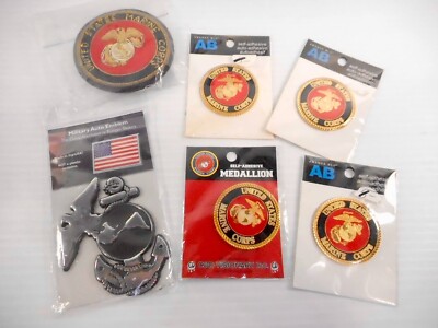 Lot Of 6 Military Self-Adhesive Metal Medallion/ Pin Back Marine Corps ...
