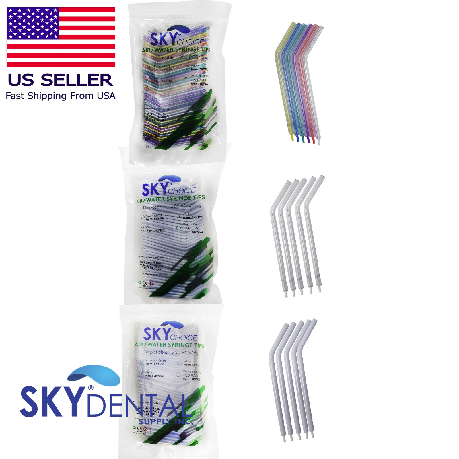 Dental Air Water Syringe Disposable Spray Tips Triple Nozzles Tubes 250 ...