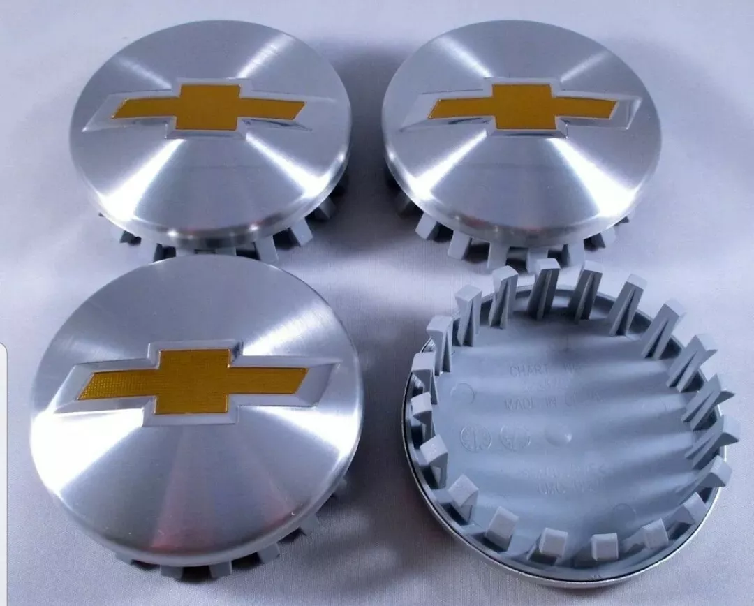 4 Chevy CENTER HUB CAPS POLISHED Tahoe Suburban Silverado 2014-2017 3. ...