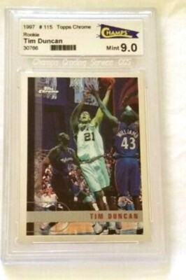 Tim Duncan RC 1997-98 Topps Chrome Rookie Card#115 CHAMP9!Spurs F RC ...