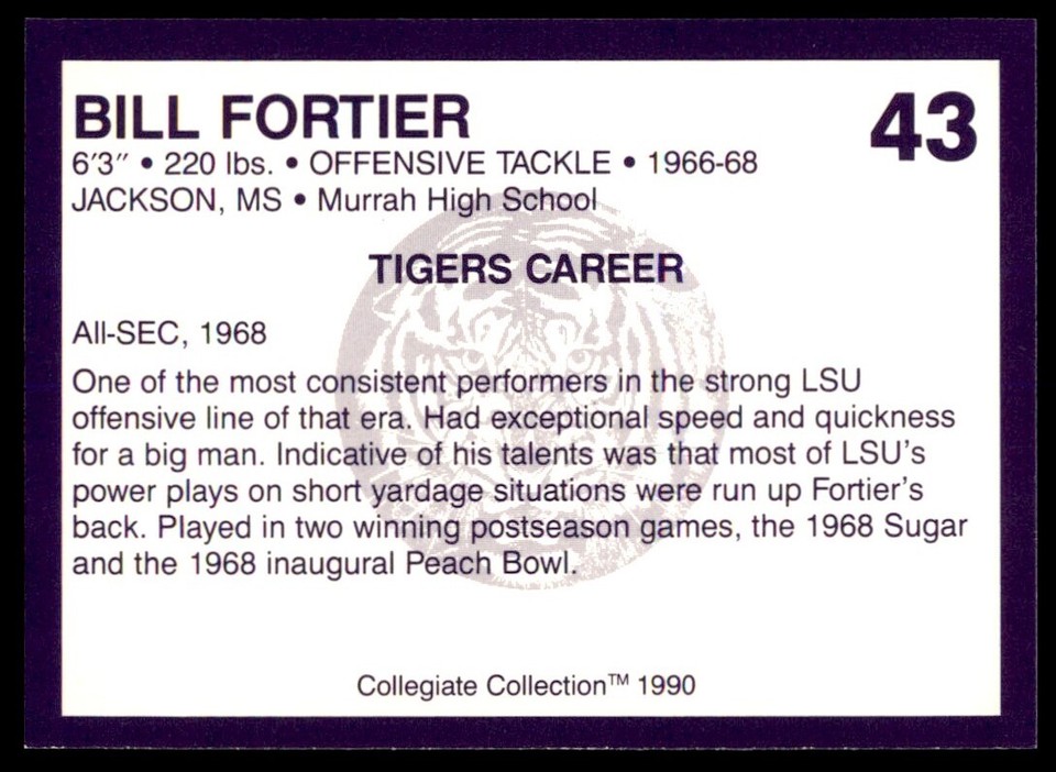 Bill Fortier 1950 Collegiate Collection Football Card #43 LSU Tigers | eBay