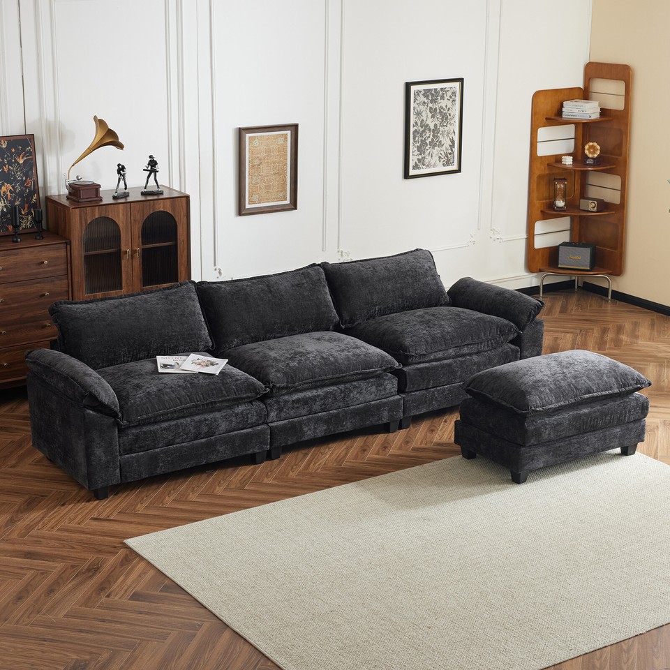 122 Inch Convertible Sectional Sofa Set 3 Seats L-Shaped Sofa Couch ...