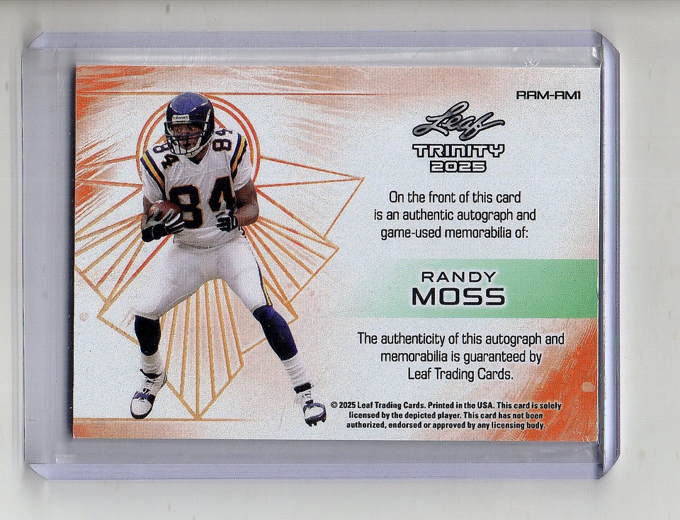 2025 Leaf Trinity Randy Moss Retro Game-Used Jersey Auto Autograph #/7 ...