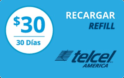 TelCel America Prepaid $30 Refill Top-Up Prepaid Card ,PIN / RECHARGE ...