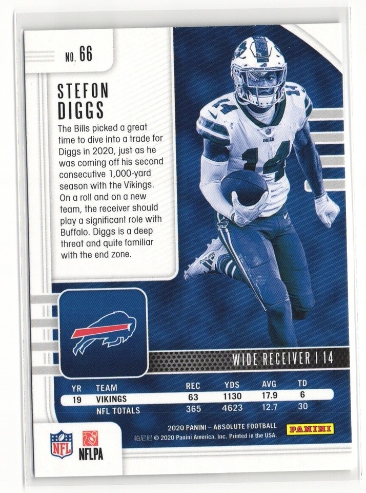 2020 Panini Absolute Football NFL #66 Stefon Diggs Green Parallel Card ...