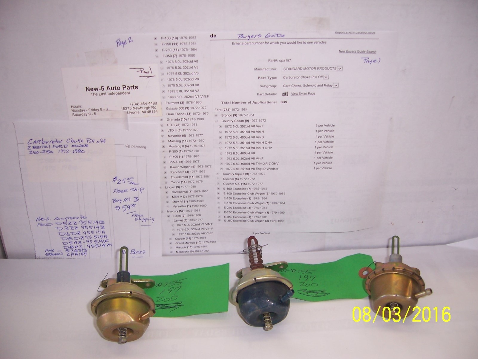CARBURETOR CHOKE PULL OFF 2 BARREL FORD 2100-2150 1972-80 CPA197 ...