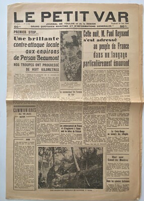 LE PETIT VAR DU 14 JUIN 1940 CETTE NUIT PAUL REYNAUD S'EST ADRESSE AU ...