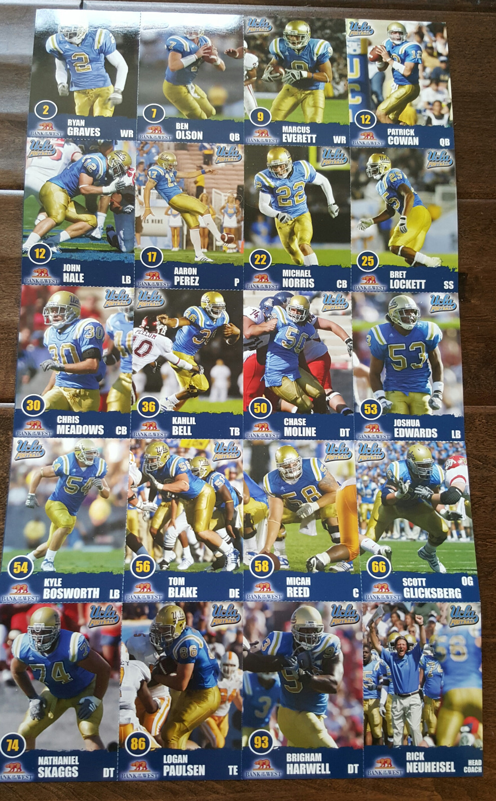 2008 UCLA BRUINS TEAM ISSUE FOOTBALL CARD SET LOGAN PAULSEN BELL ...