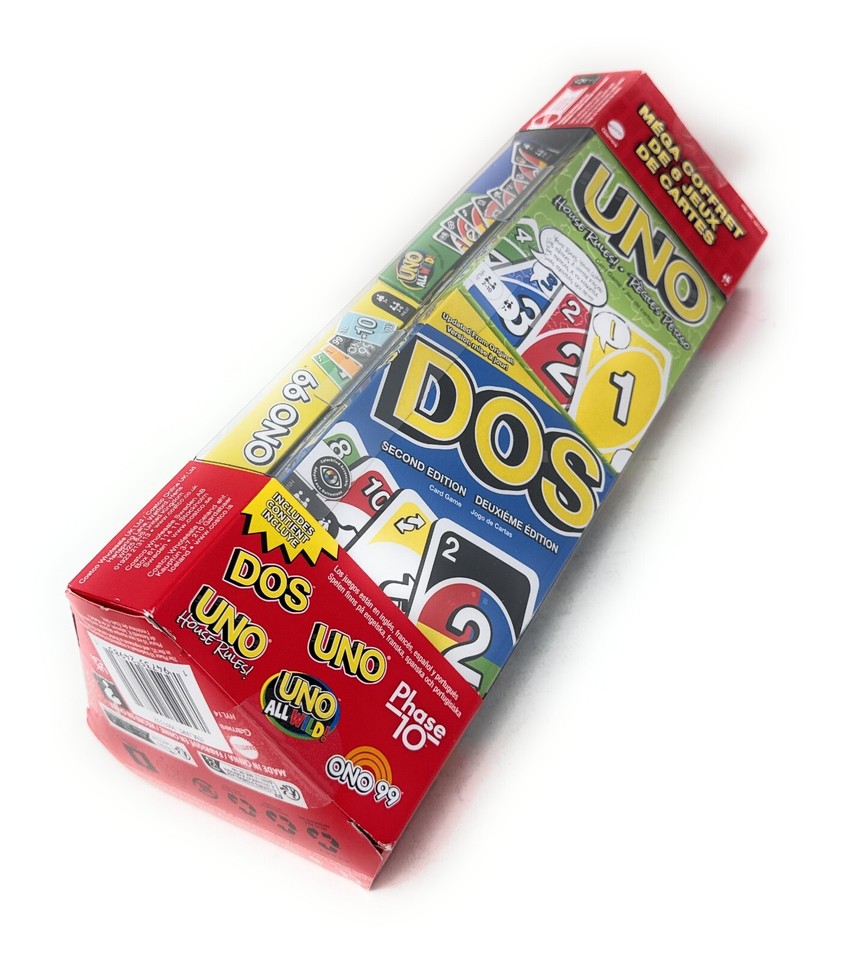 NEW Mattel UNO Mega Pack Ono 99, DOS, Phase 10, UNO All Wild, 6 Card ...