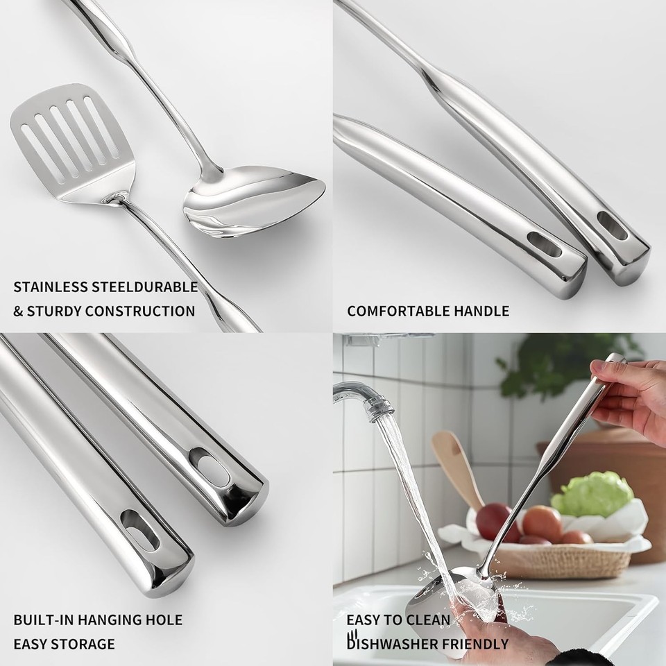 304 Stainless Steel Kitchen Cooking Utensils Set, 9 Pieces Serving ...