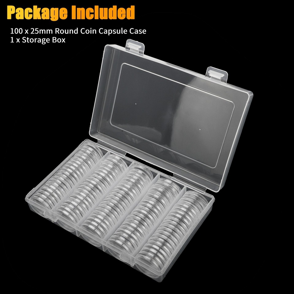 100X Coin Holder Capsules Case 25mm Clear For US Quarter Dollar with ...