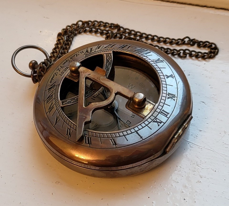 Sun Dial Pocket Watch Antique Old Gold Lustre Unusual Compass Navy ...