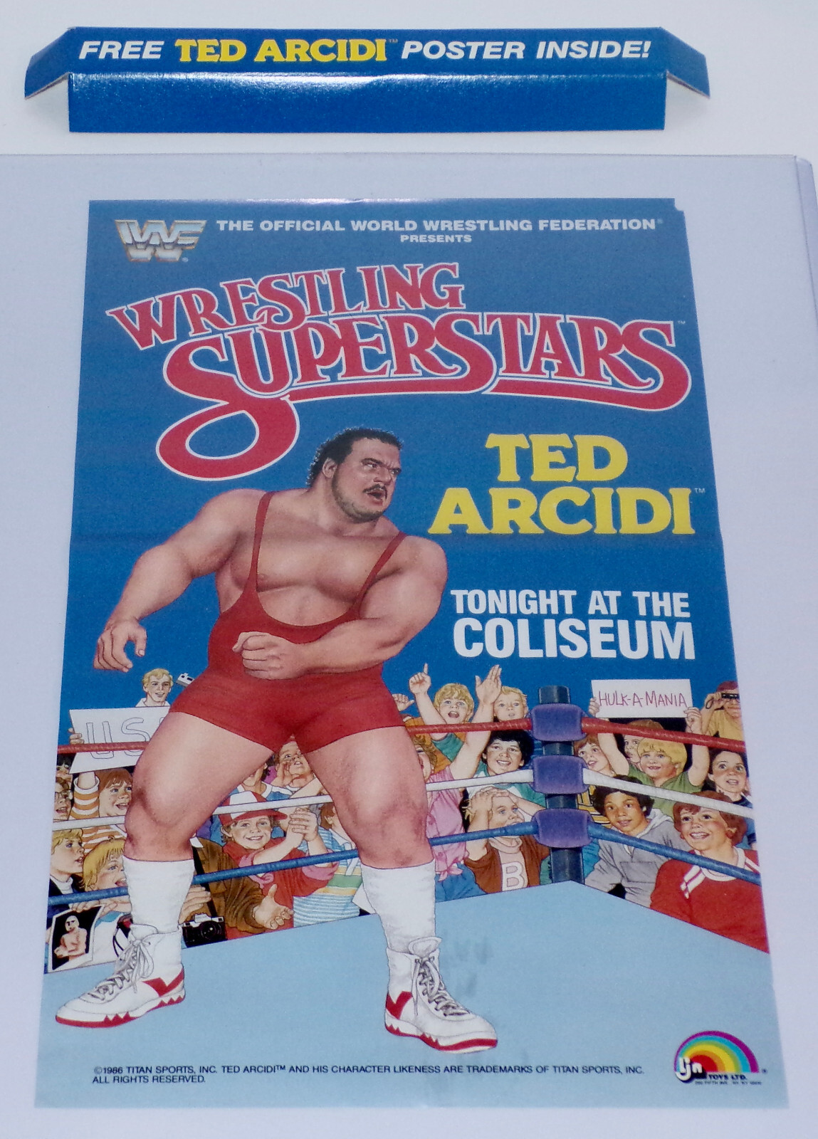 WWF LJN '87 TED ARCIDI Wrestling Superstars Figure POSTER & HOLDER ...