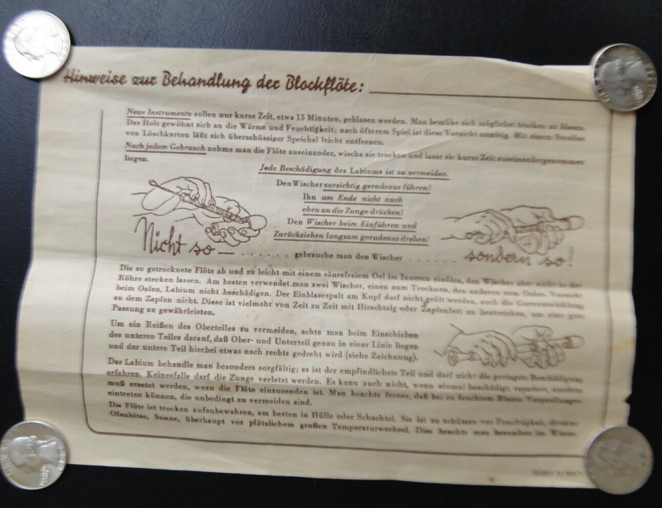 German Herwiga School recorder, original box & papers | eBay