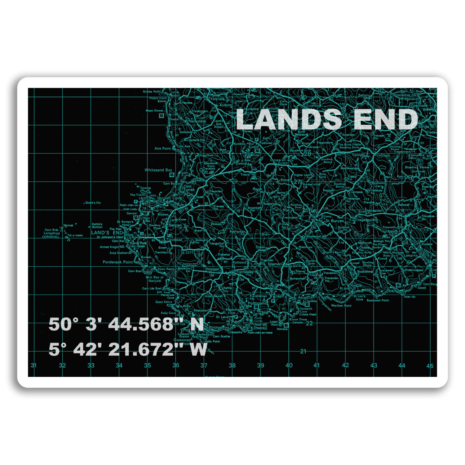 2 x 10cm Lands End Map England UK Vinyl Stickers - Sticker Laptop ...