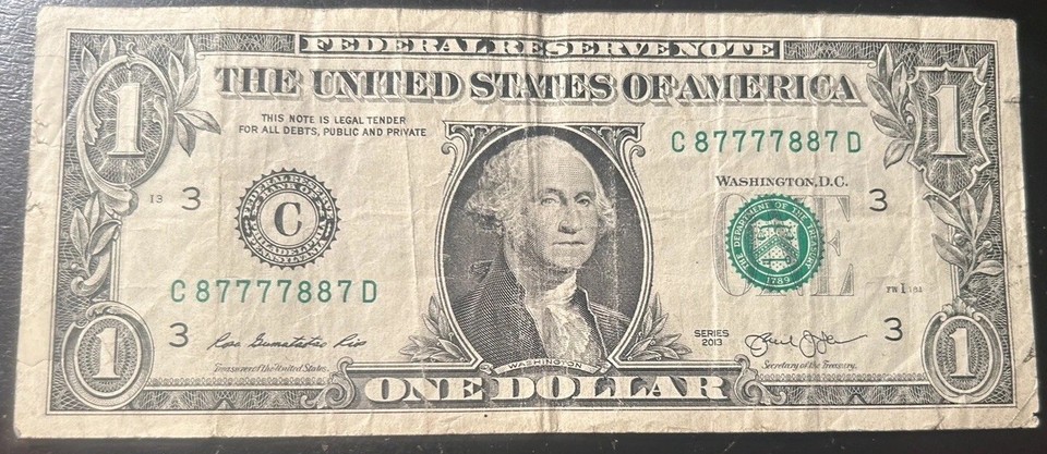 (BINARY!) $1 Lucky Binary 7s/8s Rare Fancy Serial Number C87777887D ...